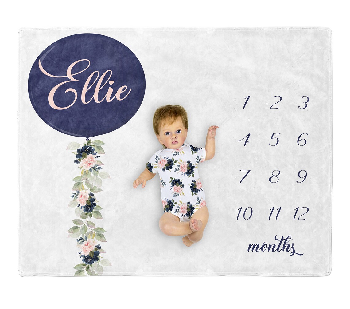 Personalized Milestone Blanket Balloons, Month Baby Blanket, Monthly ...