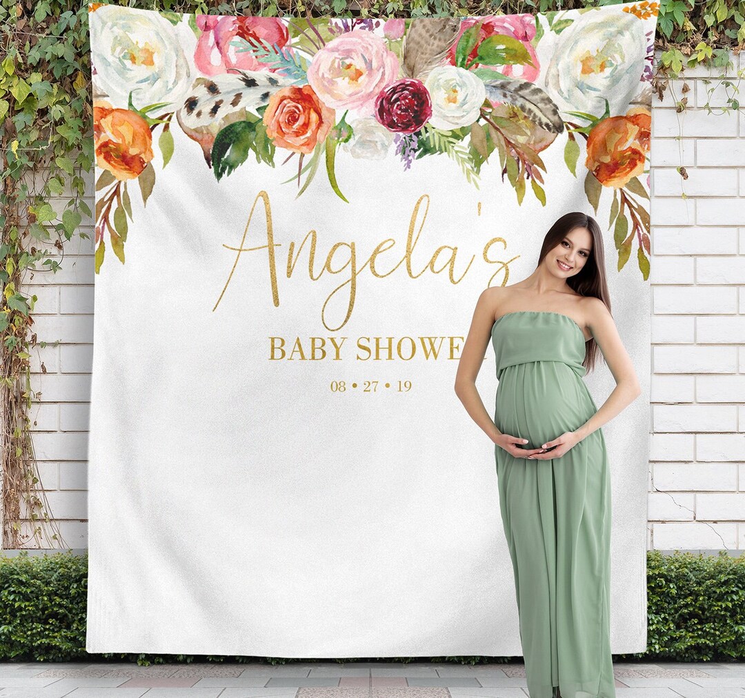 Boho Baby Shower Backdrop Floral, Flowers and Feathers Birthday Party ...