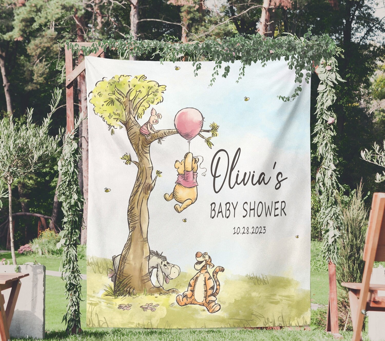 Winnie the Pooh Baby Shower Backdrop Personalized Banner - Etsy