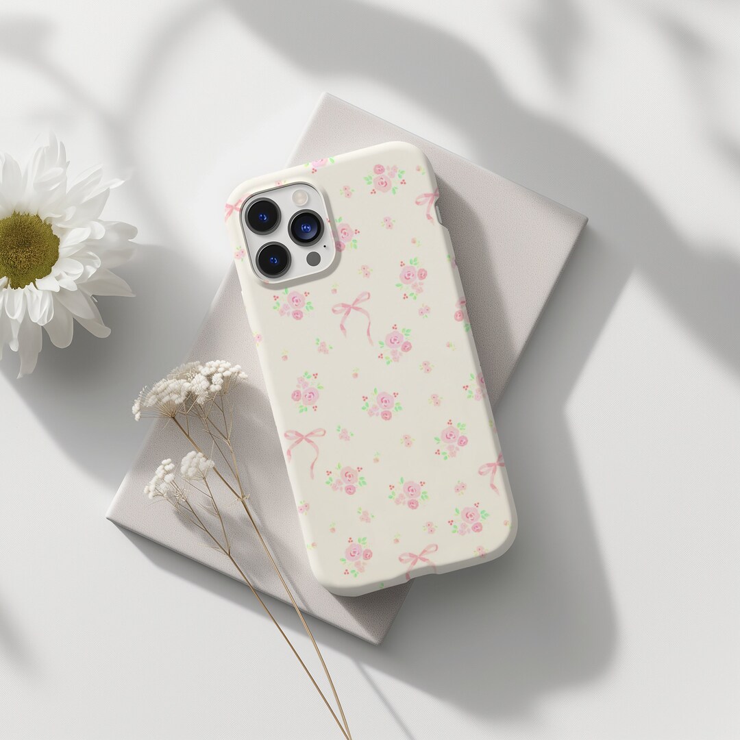 Pink Bow Coquette Phone Case Ditsy Floral Girly Aesthetic iPhone 15 14 ...