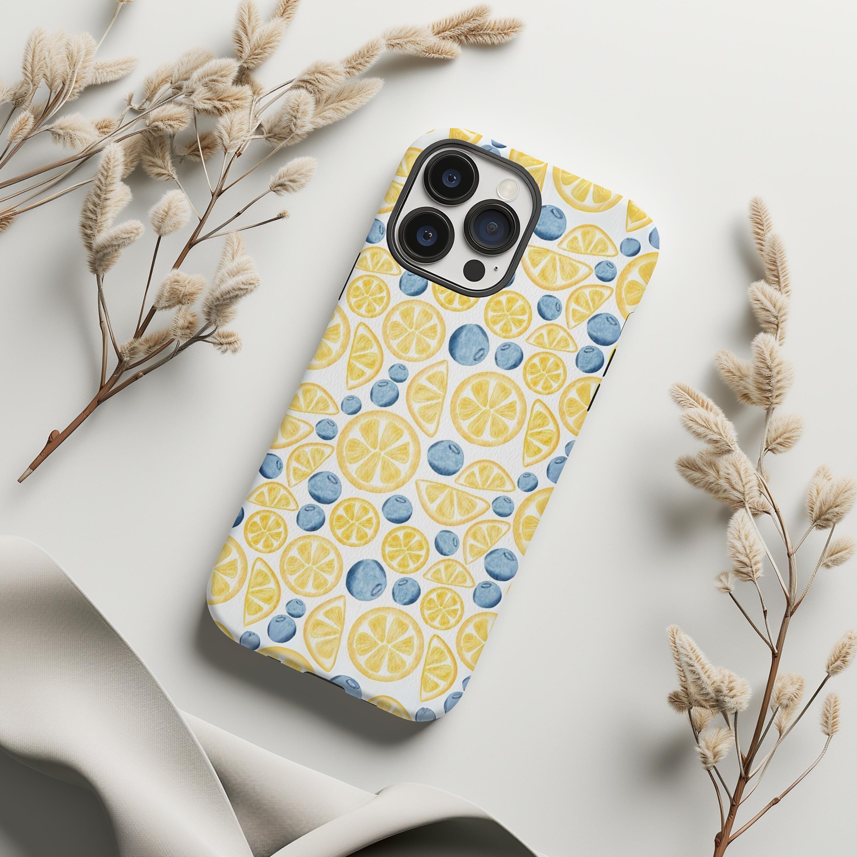 Watercolor Summer Lemon Blueberry Phone Case Fruit Lover Girl iPhone 16 ...