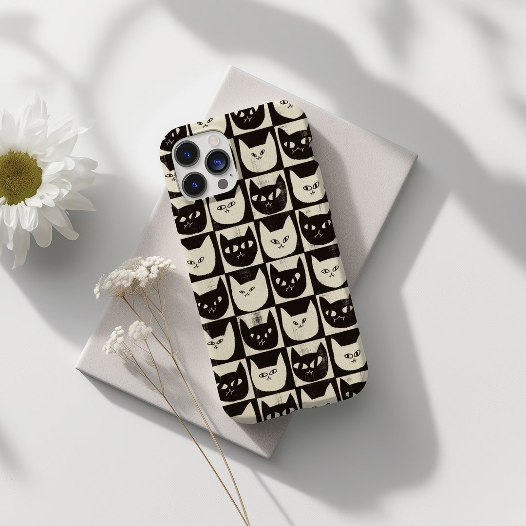 Black and White Cat Patten Phone Case, Cat Momma Case Gift, iPhone 15 ...