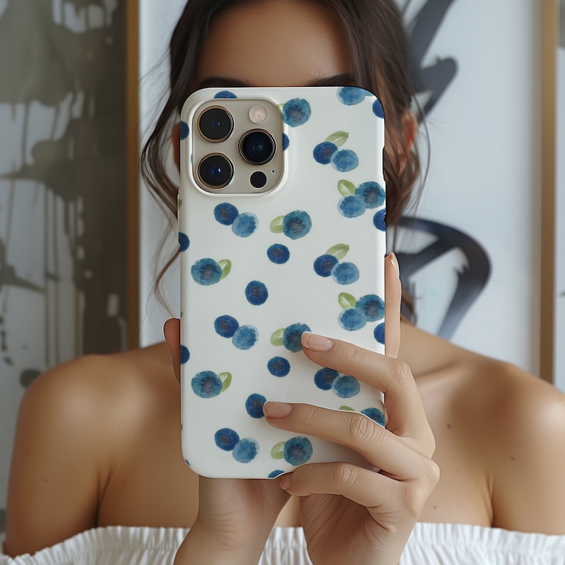 Kawaii Blueberry Phone Case Summer Watercolor Berry Collage iPhone 15 ...