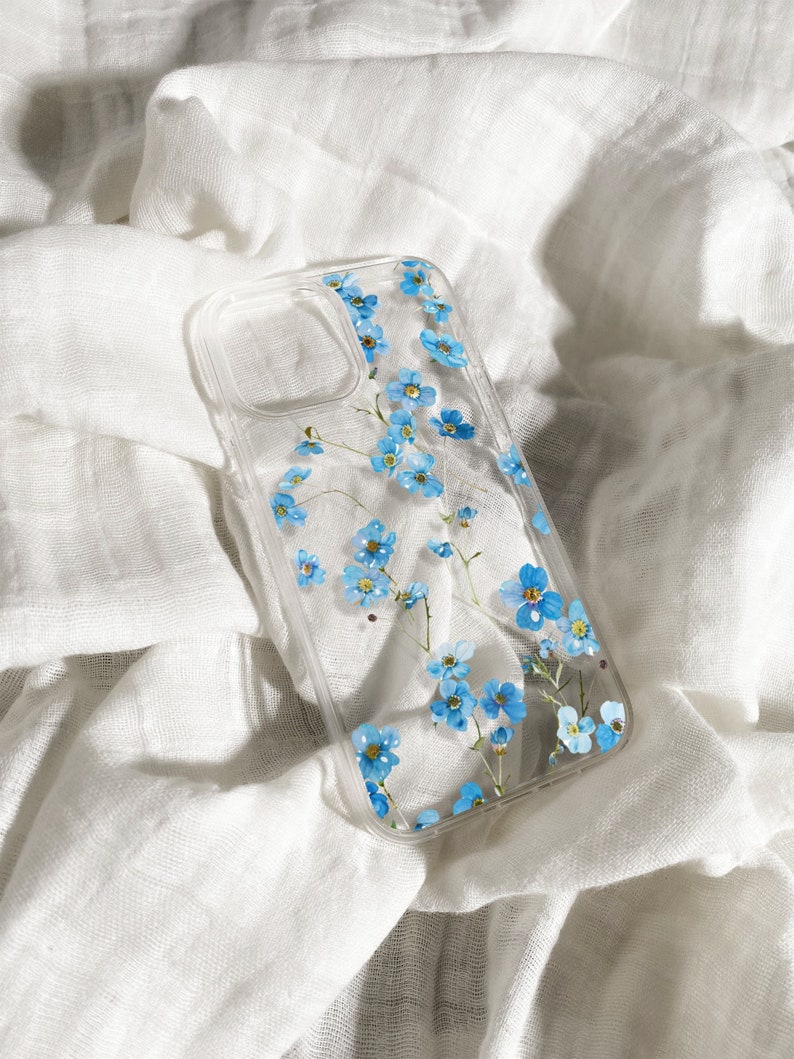 Blue Pressed Flower Phone Case Blue Flower Phone Case, Pressed Flower ...