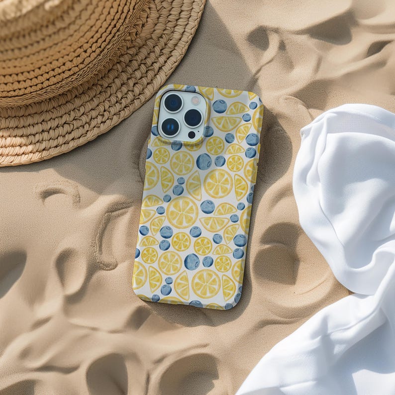 Watercolor Summer Lemon Blueberry Phone Case Fruit Lover Girl iPhone 16 ...