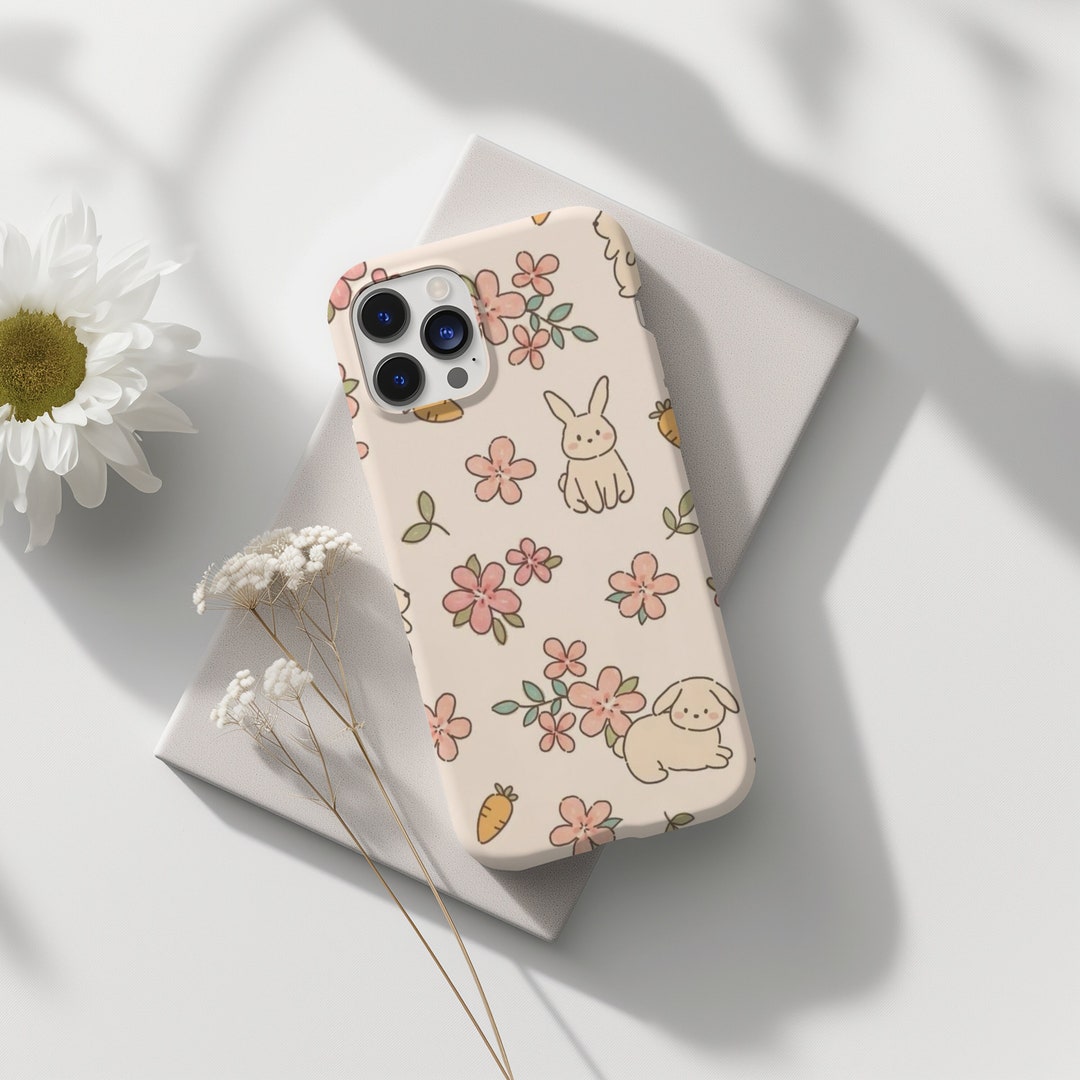 Cute Bunny Floral Phone Cases Kawaii Aesthetic Nature Rabbit iPhone 15 ...