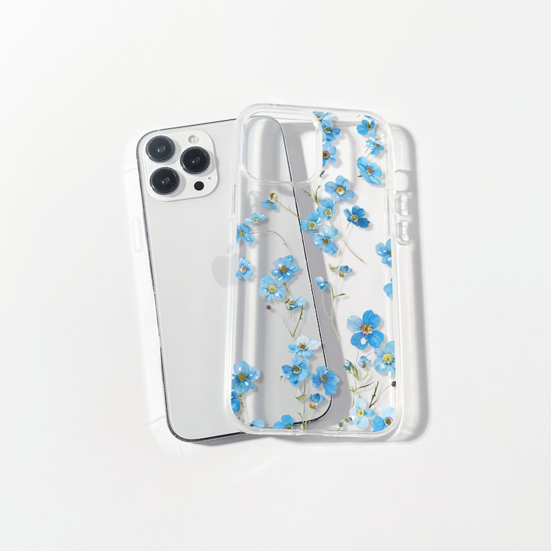 Blue Pressed Flower Phone Case Blue Flower Phone Case, Pressed Flower ...