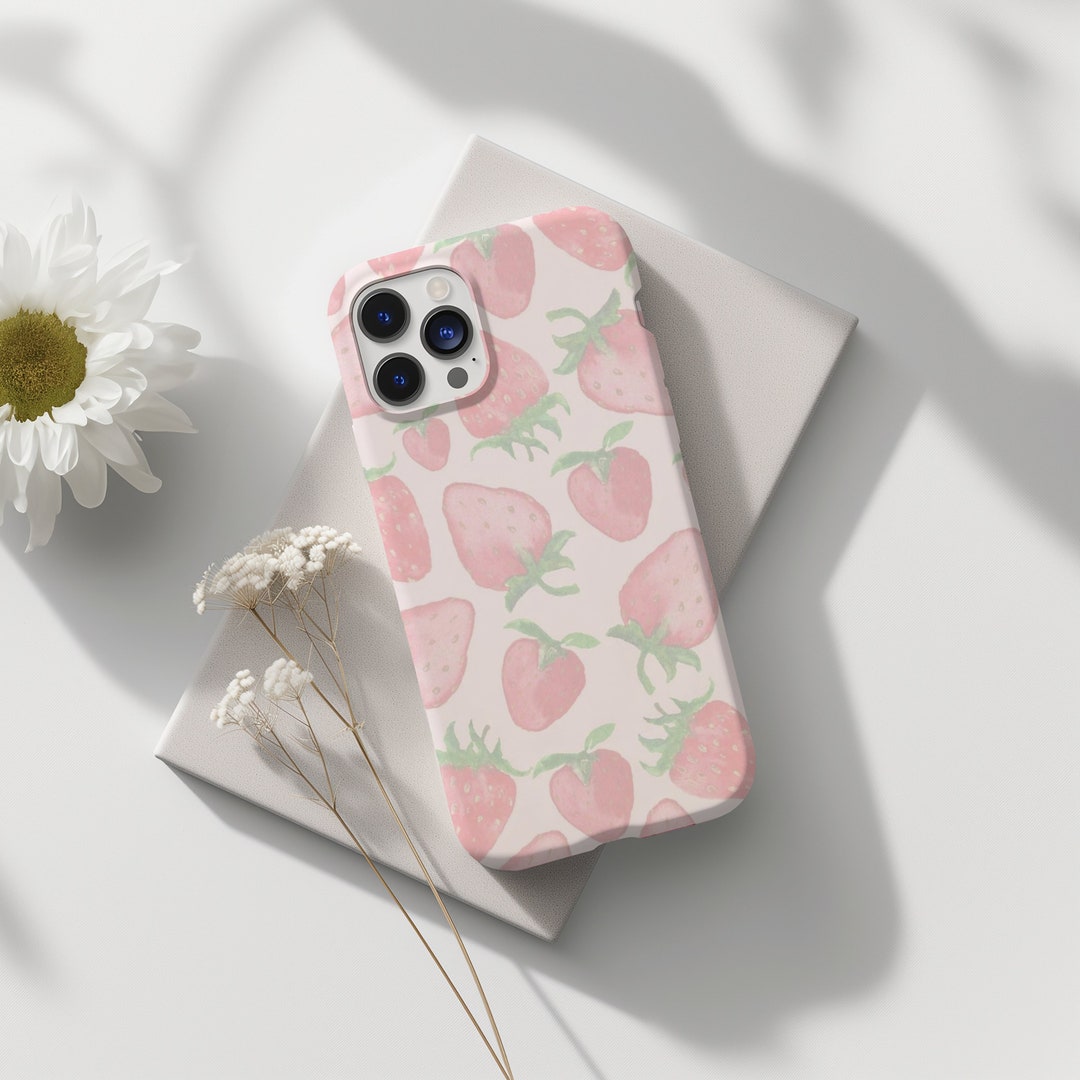 Pink Strawberry Coquette Phone Case Pastel Pink Aesthetic iPhone 15 14 ...