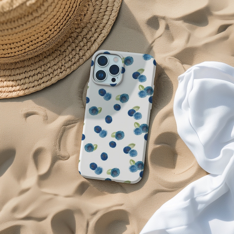 Kawaii Blueberry Phone Case Summer Watercolor Berry Collage iPhone 15 ...