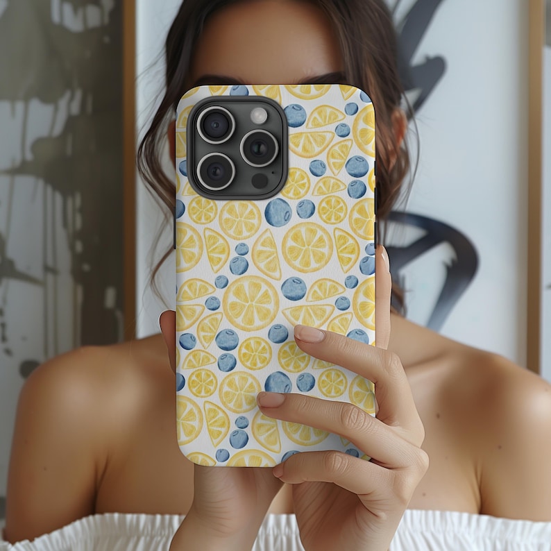 Watercolor Summer Lemon Blueberry Phone Case Fruit Lover Girl iPhone 16 ...