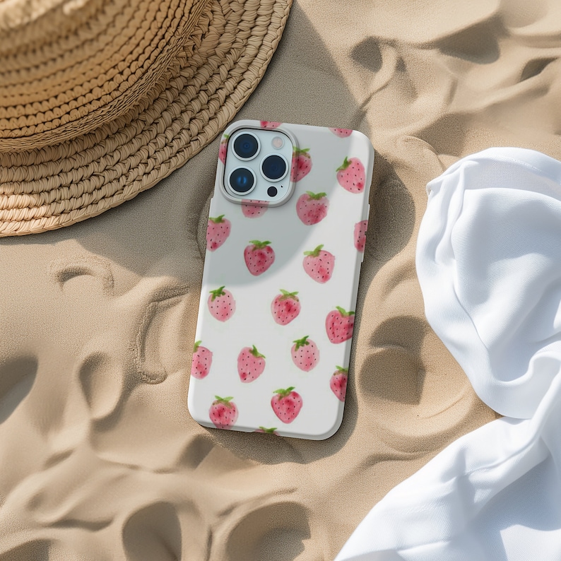 Watercolor Summer Strawberries Phone Case Fruit Lover Girl iPhone 15 14 ...