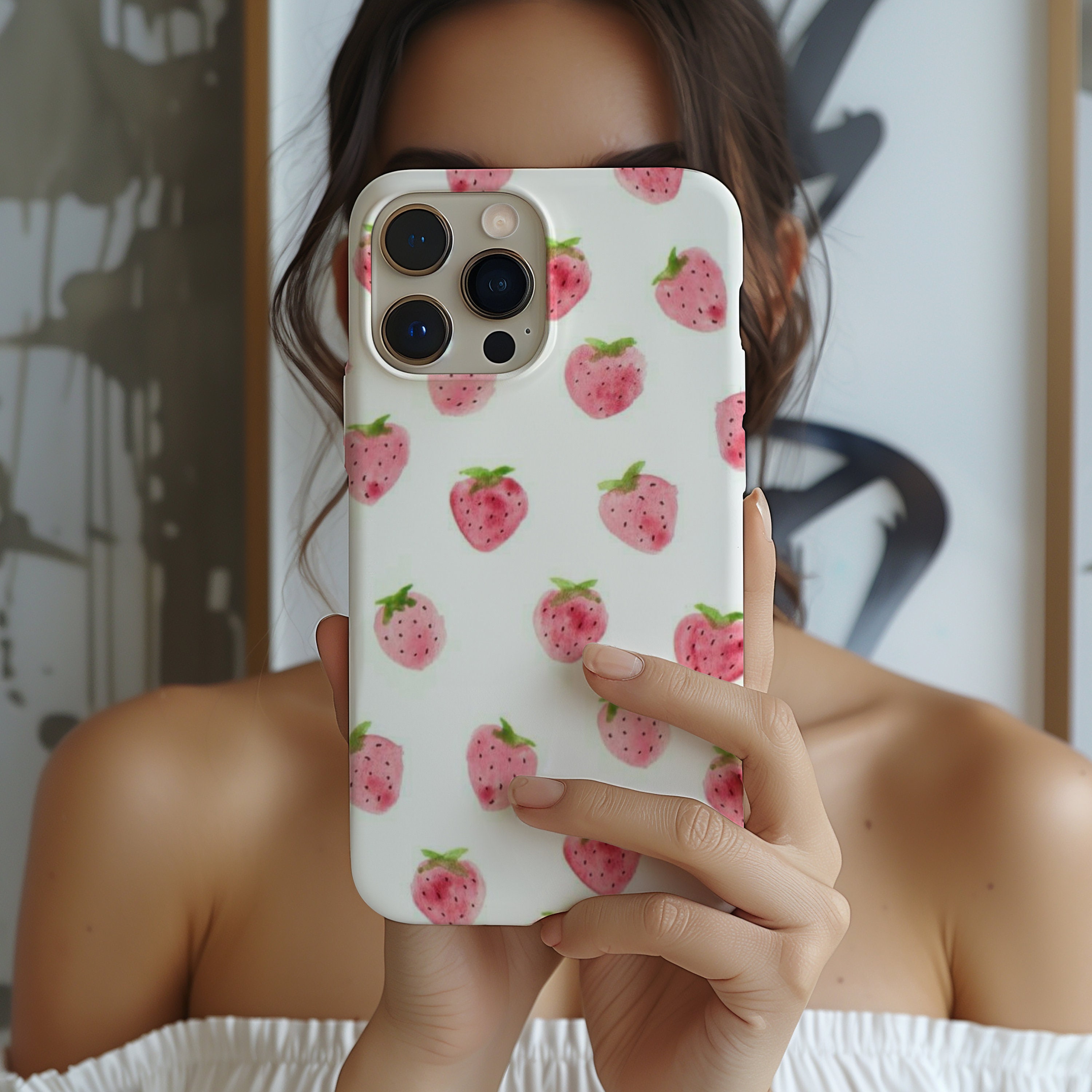 Watercolor Summer Strawberries Phone Case Fruit Lover Girl iPhone 15 14 ...