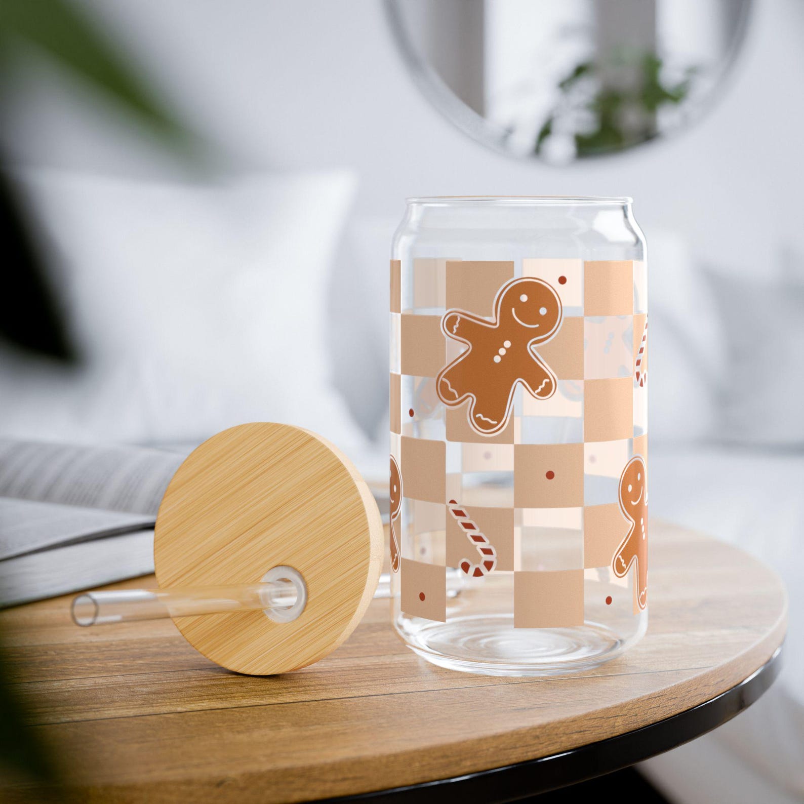 Checkered Gingerbread Christmas Sipper Glass Can, 16oz - Holiday Libbey ...