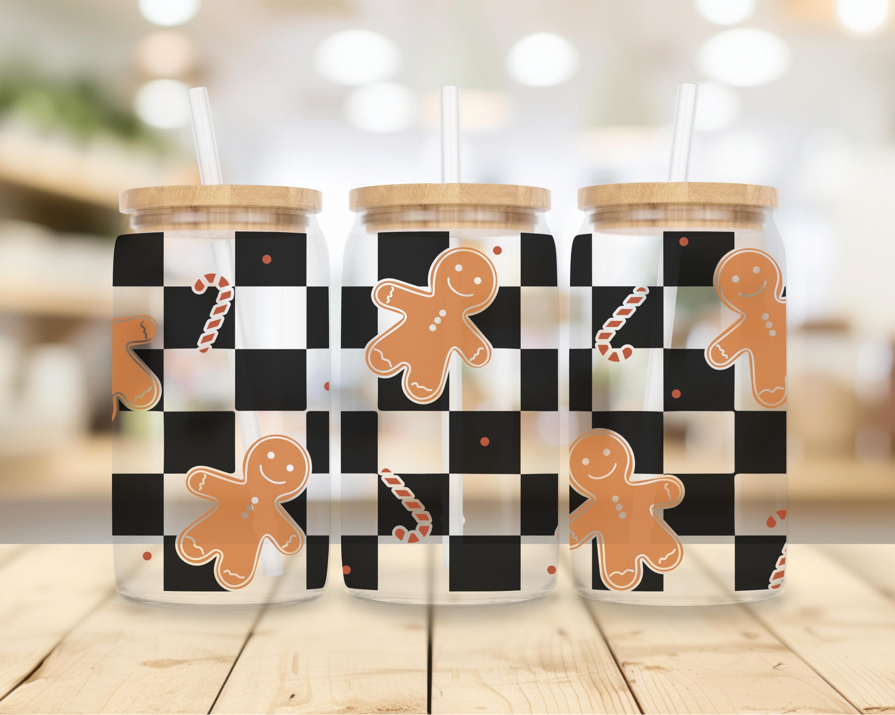 Checkered Gingerbread Christmas Sipper Glass Can, 16oz - Holiday Libbey ...