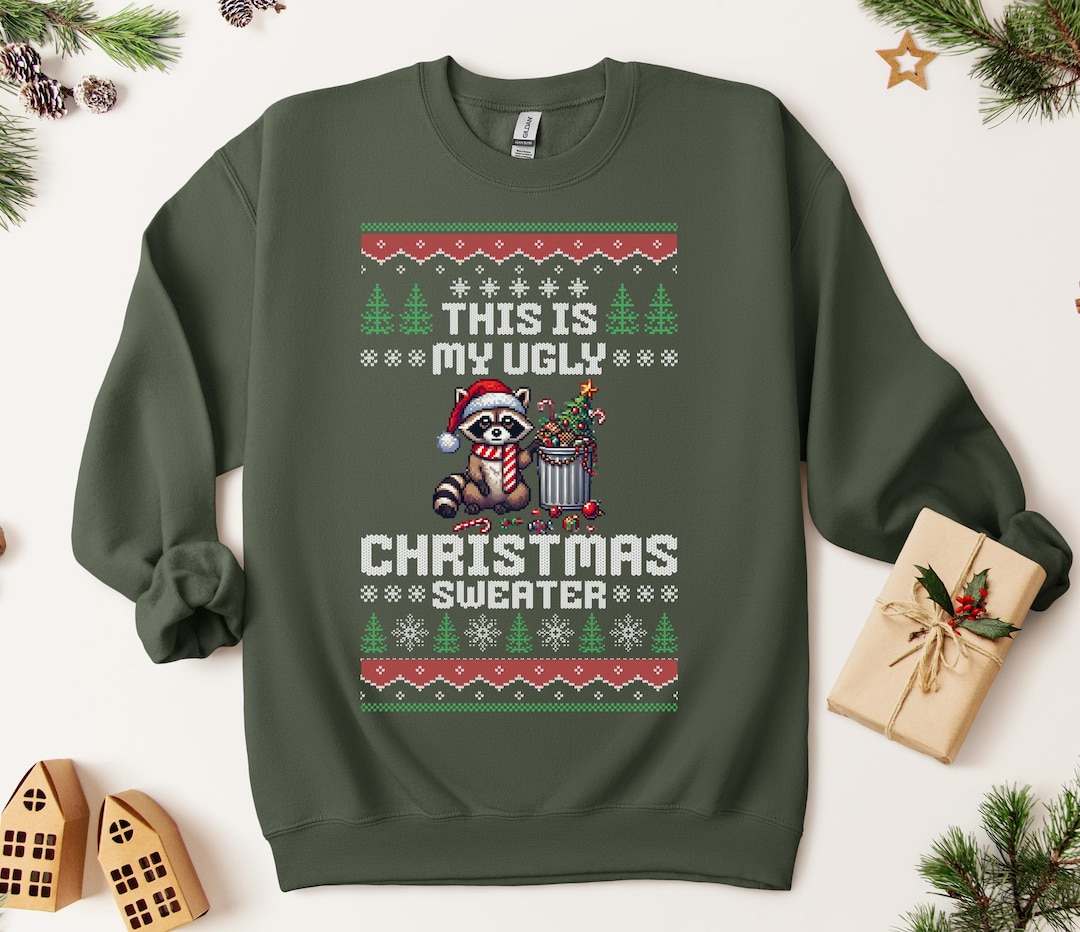 Raccoon Sweatshirt, My Ugly Christmas Jumper, Funny Animal Crewneck ...