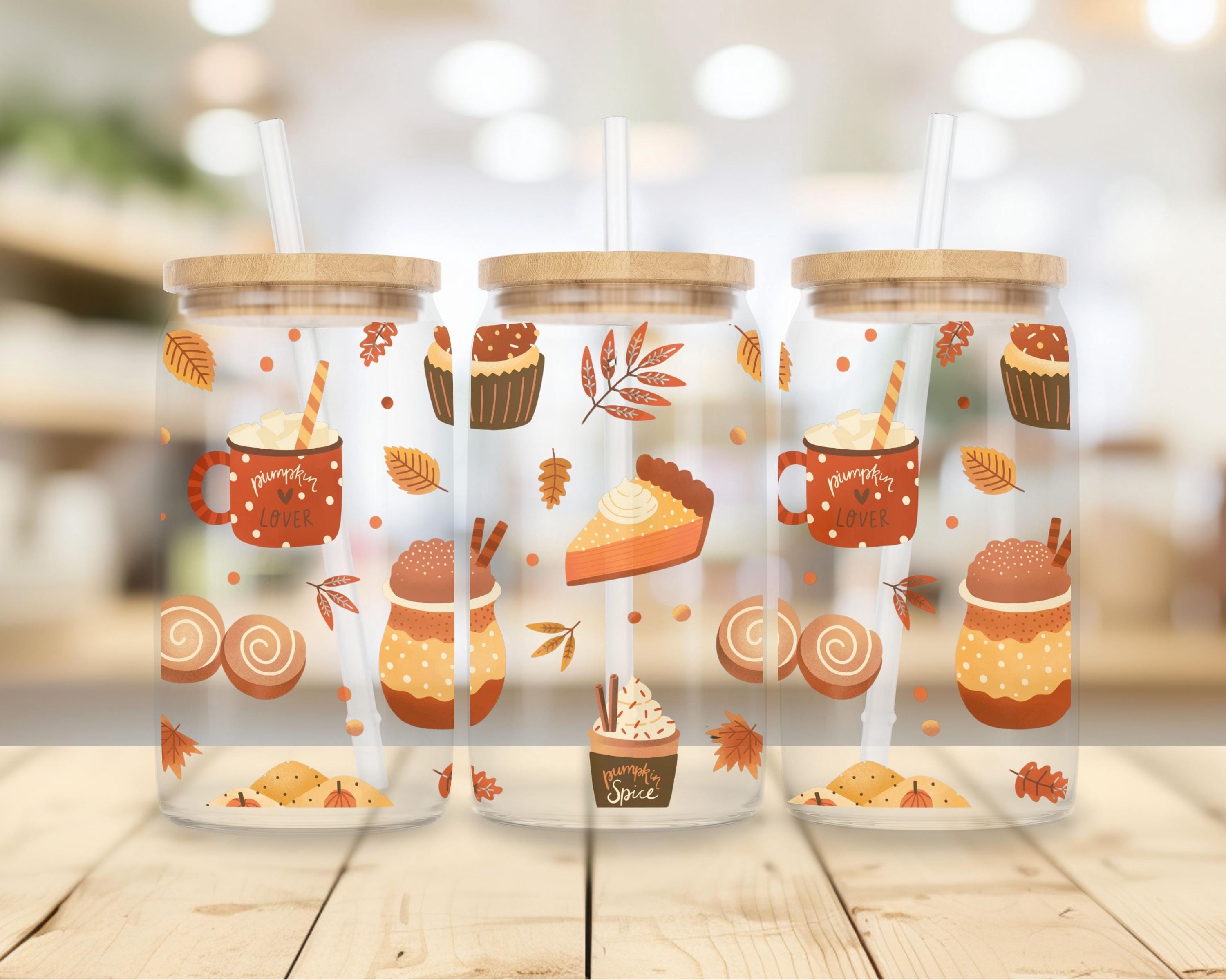 Pumpkin Glass Iced Coffee Sipper Cup 16oz Coffee Cup With Lid and Straw ...
