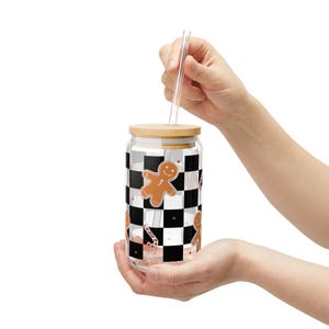 Checkered Gingerbread Christmas Sipper Glass Can, 16oz - Holiday Libbey ...