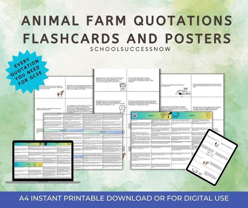 Animal Farm Quotation Flashcards and Posters for Revision - Grade 9 - Etsy