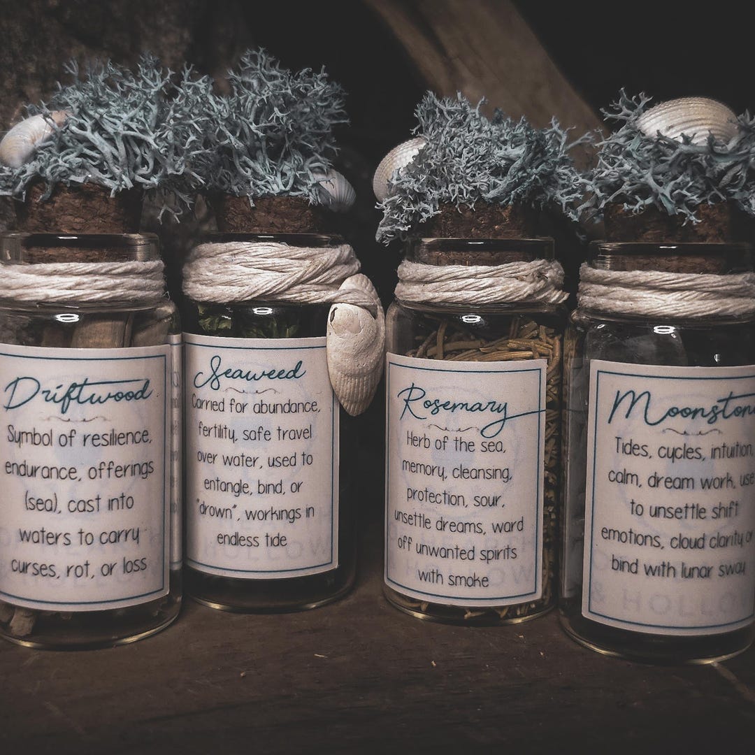 Sea Witch Vial Set – Moonstone, Seaweed, Rosemary, Driftwood | Ocean ...