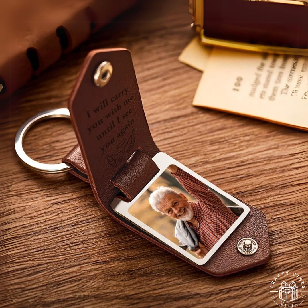 Custom Mens Leather Photo Keychain: Personalized Memorial Keepsake ...