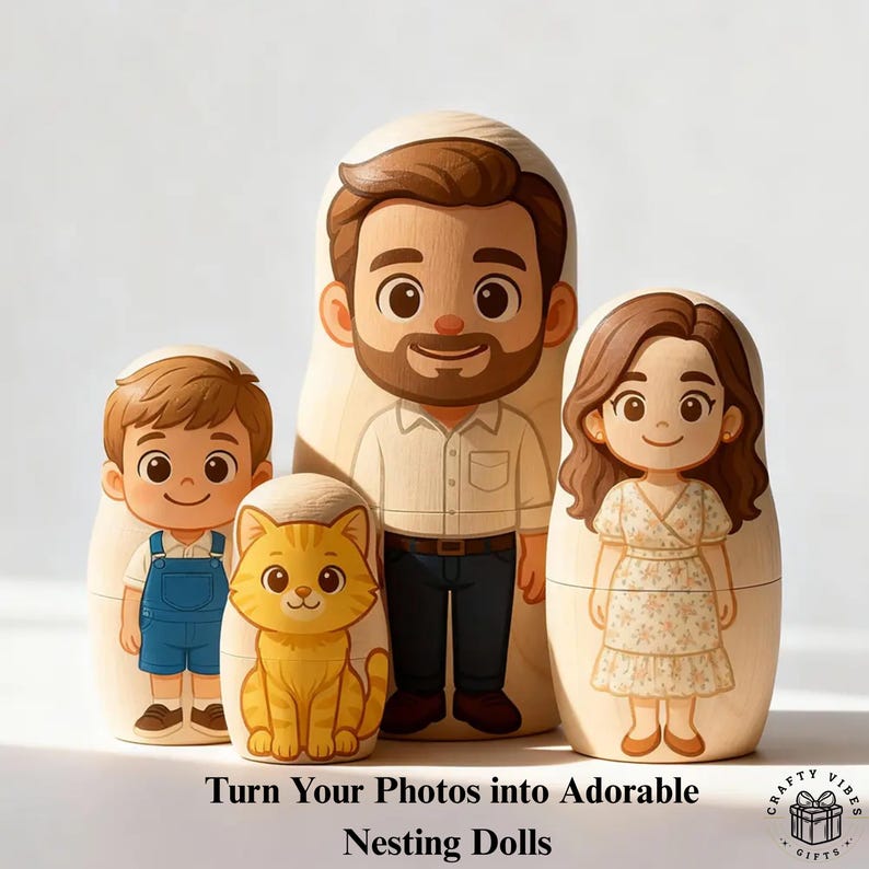 Custom Nesting Dolls Family Set - Cartoon Portrait Figurines - Hand ...