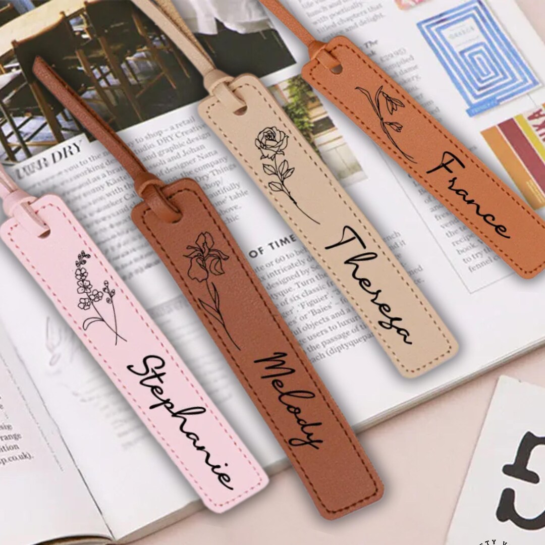 Leather Birth Flower Bookmark Wedding Favor Bridesmaid Gift Book Lover ...