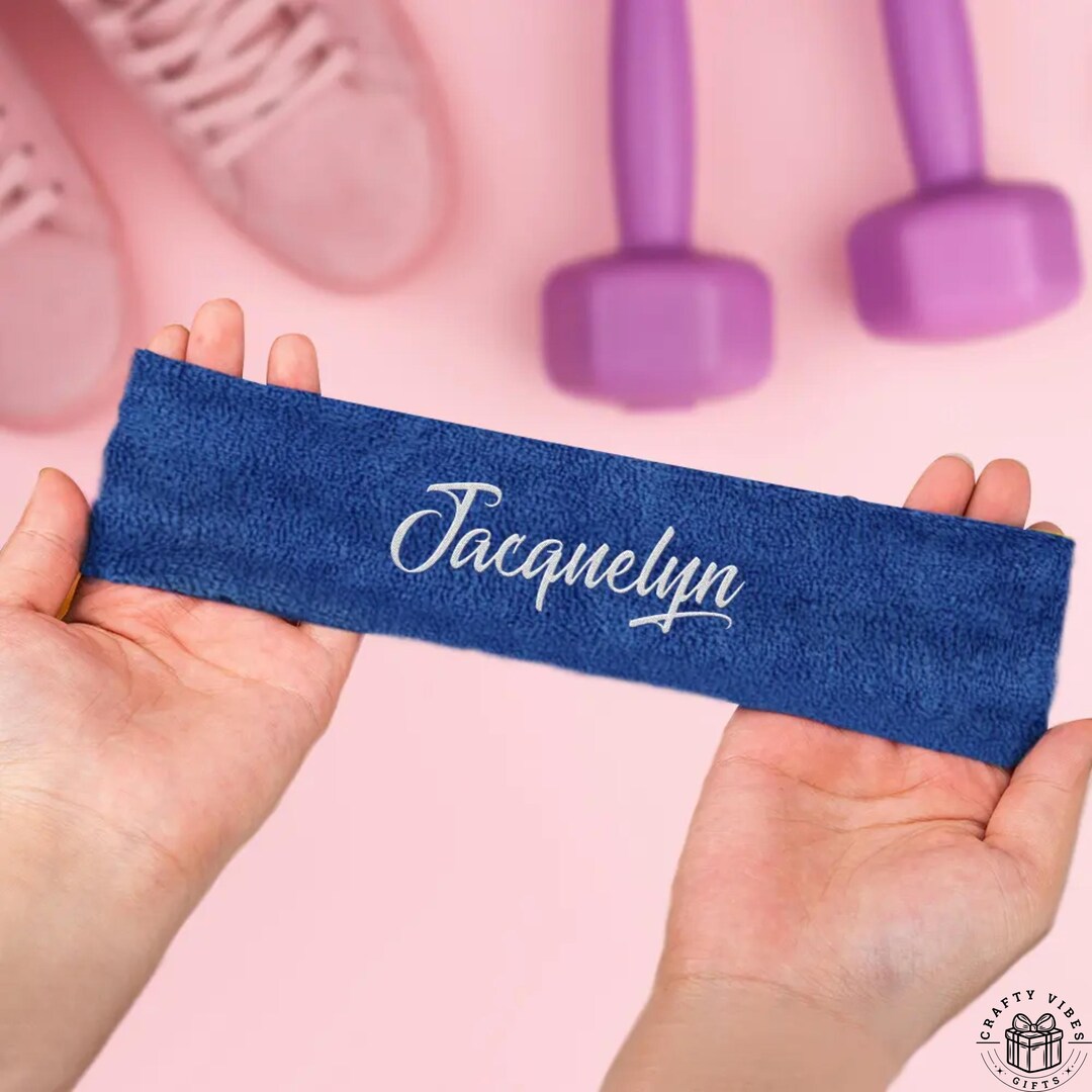 Personalized Name Embroidered Sports Sweatband Royal Blue White Custom ...