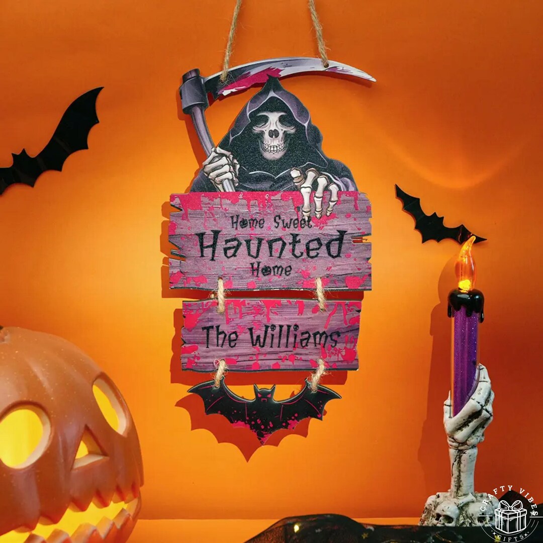 Personalized Halloween Sign Front Door Name Housewarming Name Sign ...