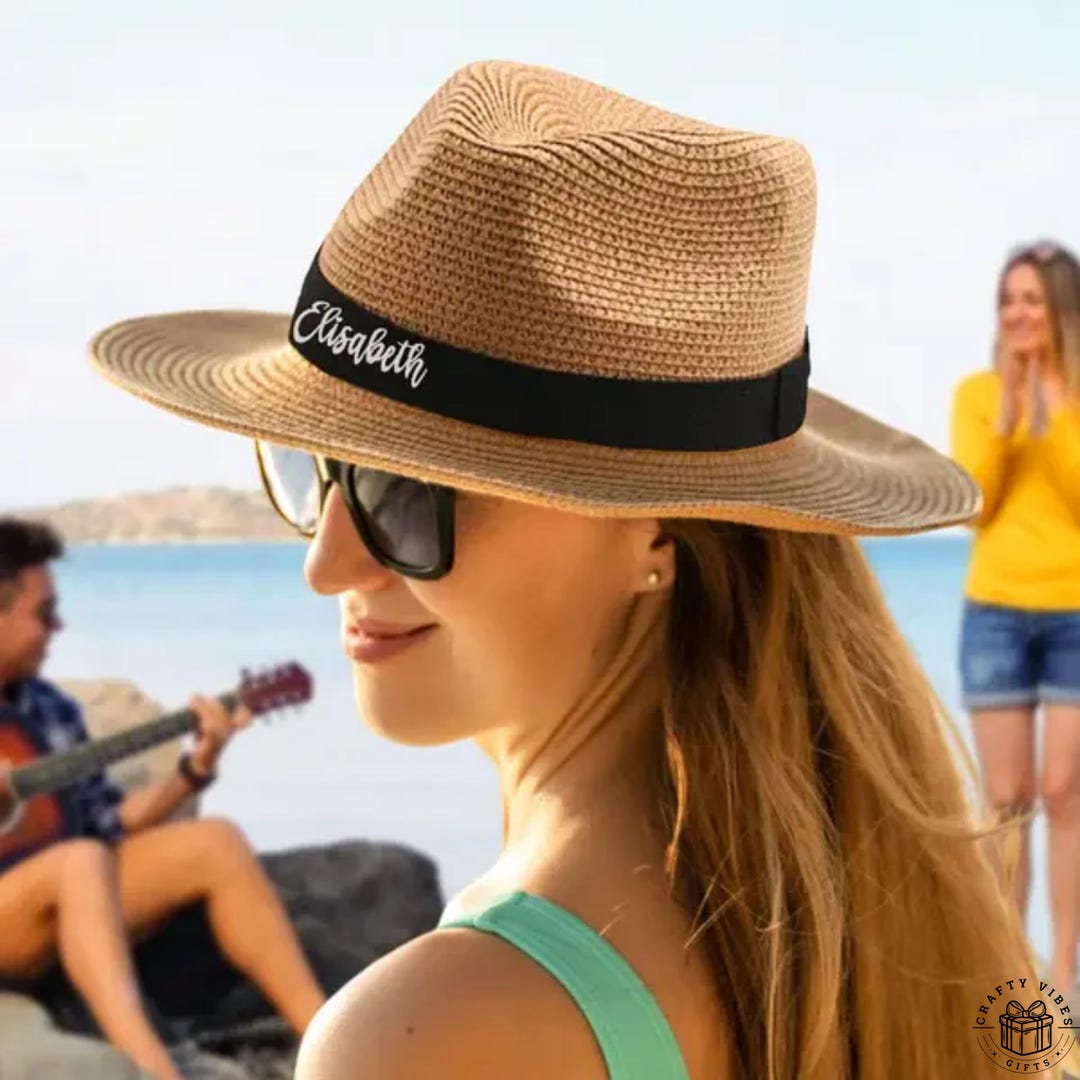 Personalized Fedora Hat With Name Straw Beach Hat Birthday Party ...