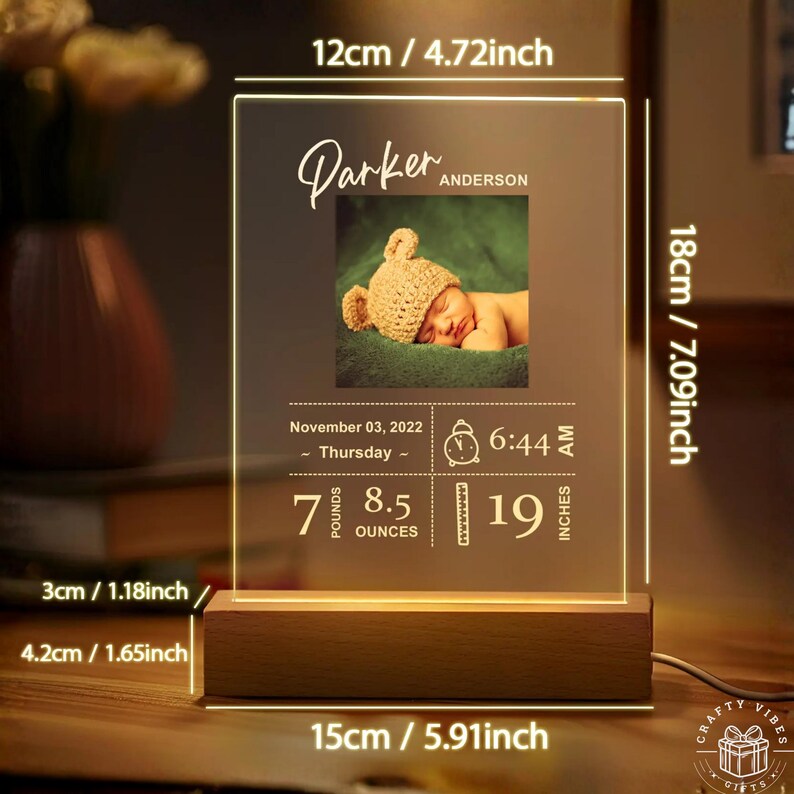 Personalized Baby Birth Sign Baby Nightlight Baby Birth Info Photo ...