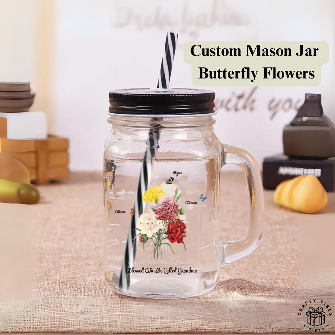 Custom Mason Jar Butterfly Flowers Memorial Mason Jars Moms Garden With ...