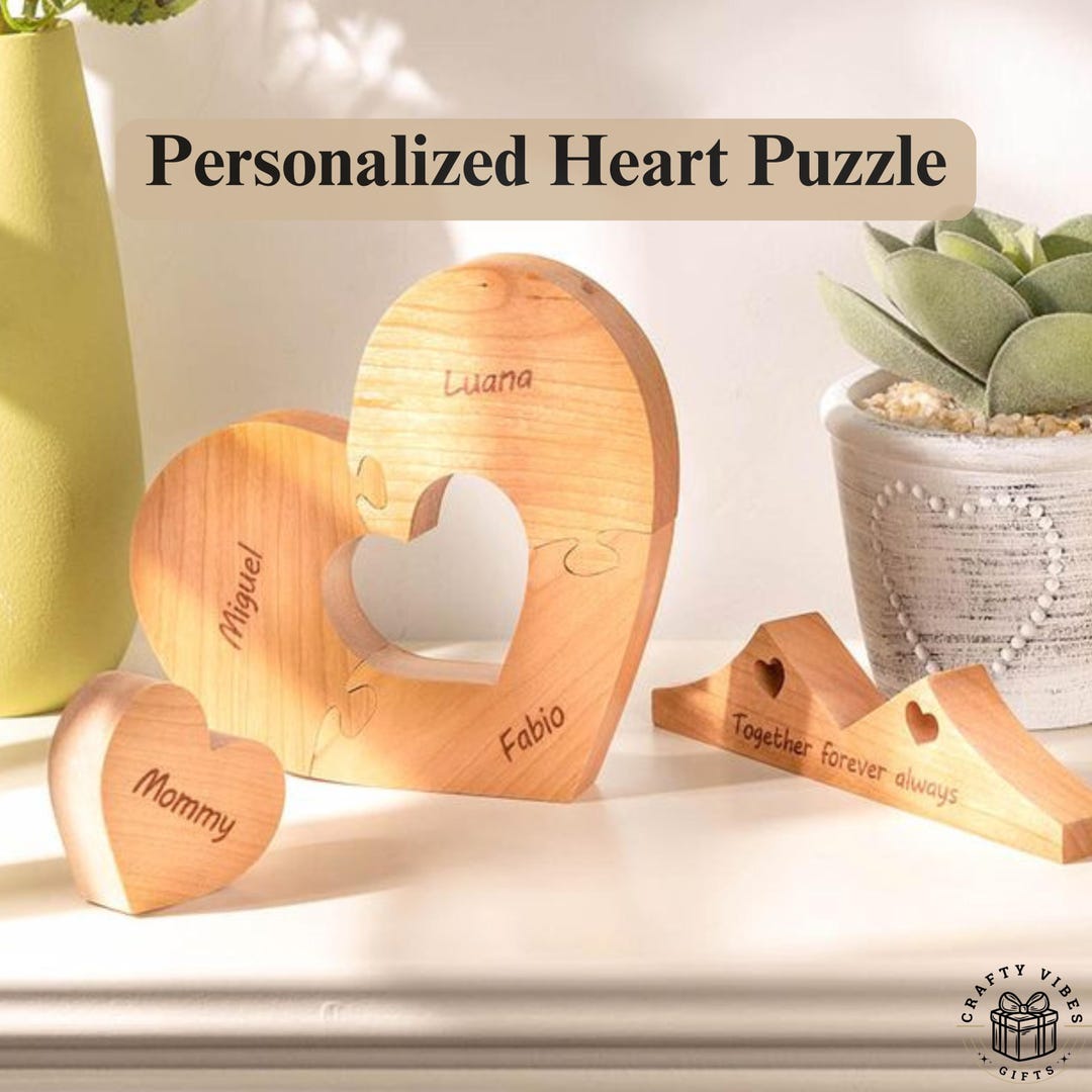 Personalized Heart Puzzle Wooden Name Sign Custom Family Names Puzzle ...