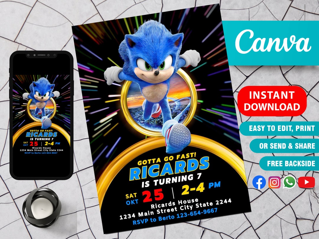 Editable Sonic Invitation Sonic Birthday Invitation - Etsy