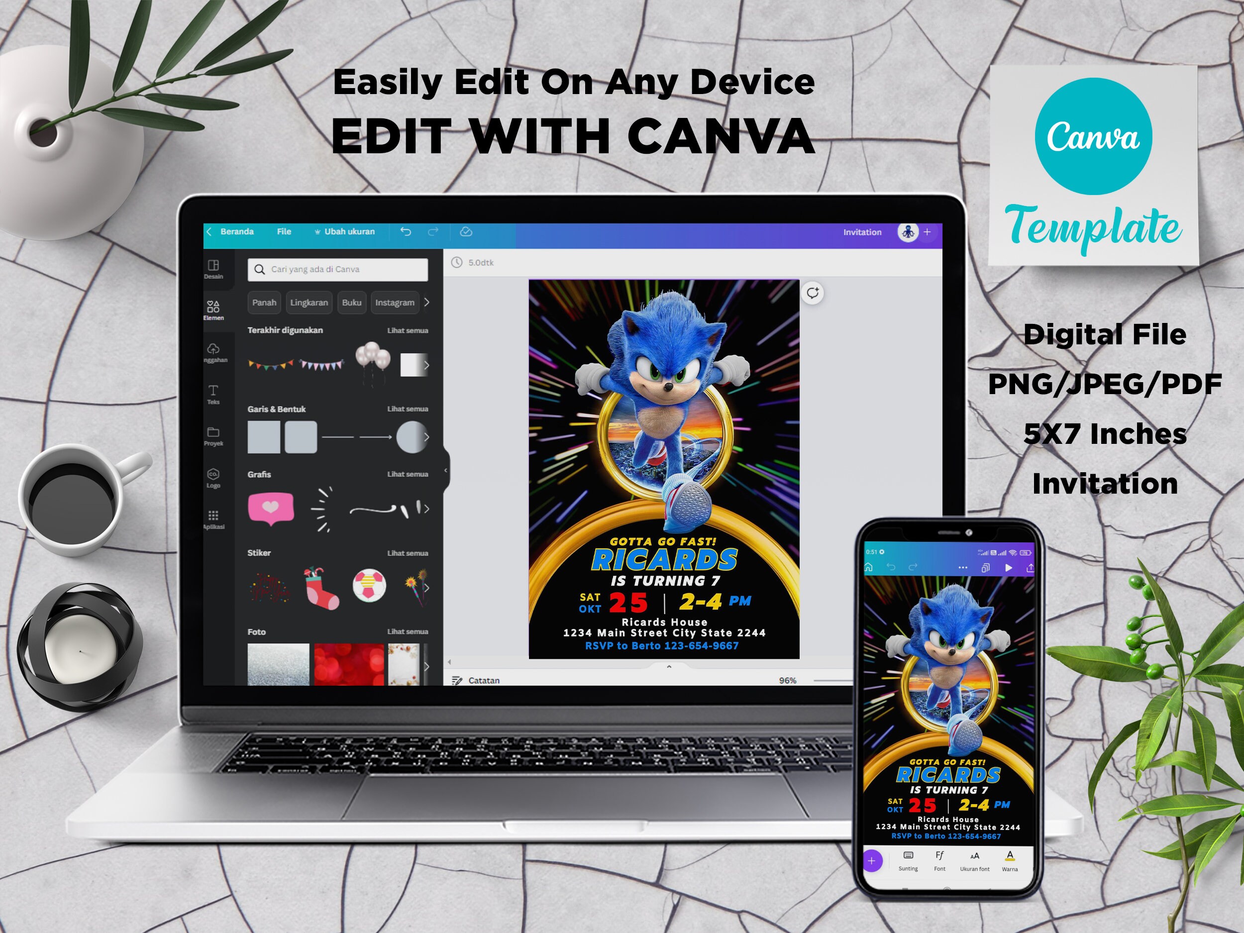 Editable Sonic Invitation Sonic Birthday Invitation - Etsy