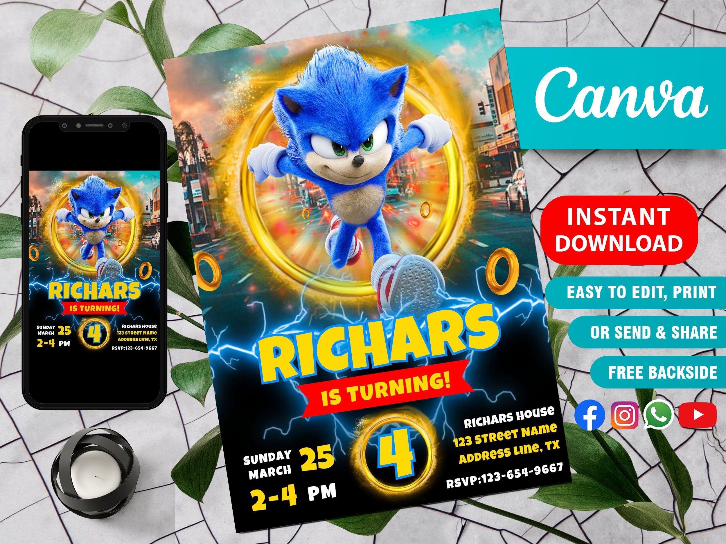 Sonic Invitation, Sonic Birthday Party Invitation, Sonic the Hedgehog ...