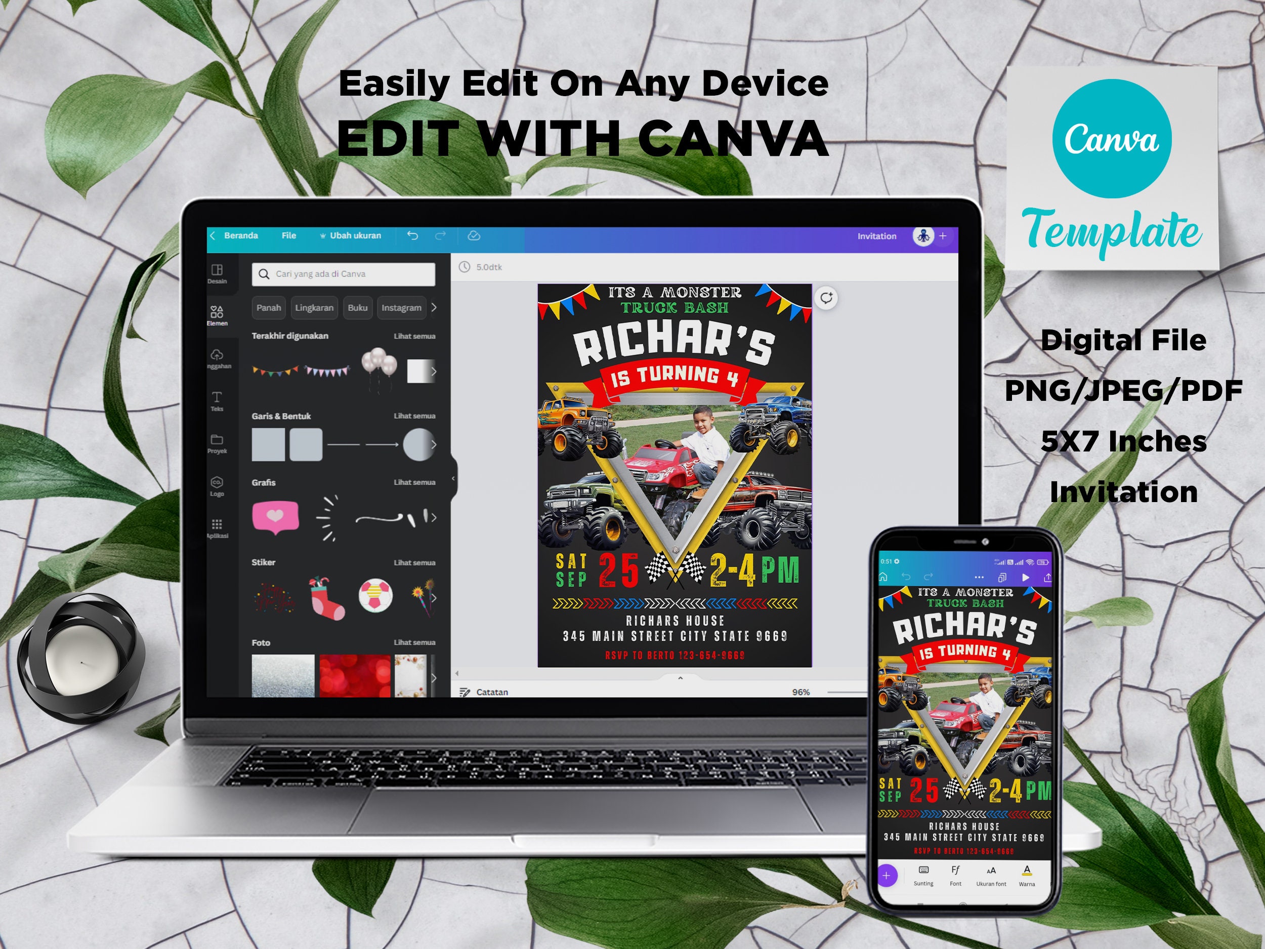 Monster Truck Invitation, Truck Rally Birthday Invitation, Monster ...