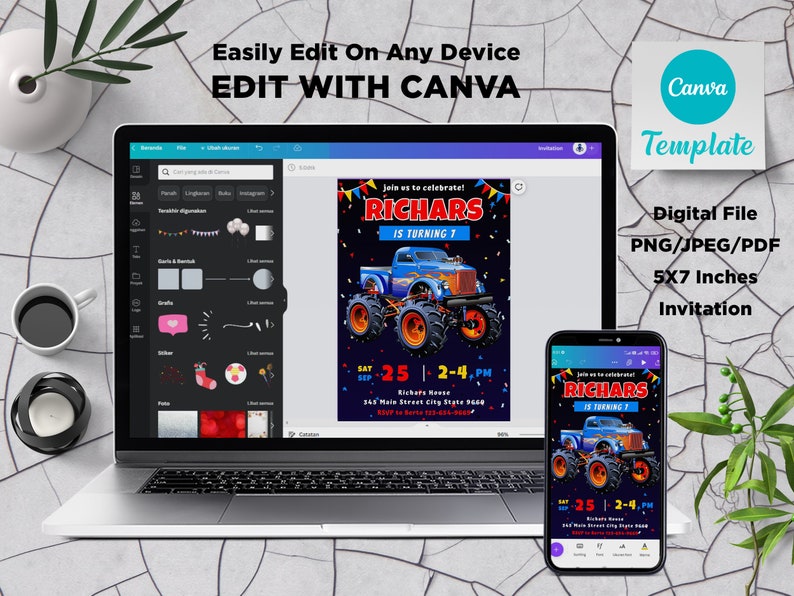 Monster Truck Invitation, Truck Rally Birthday Invitation, Monster ...