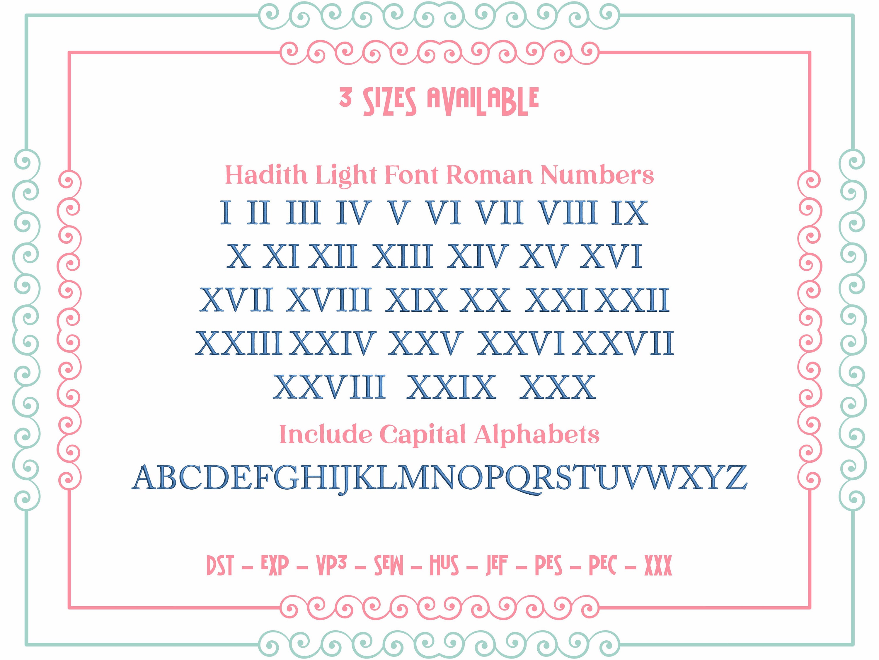 Hadith Light Font Roman Numbers Embroidery Design, Algerian Font ...