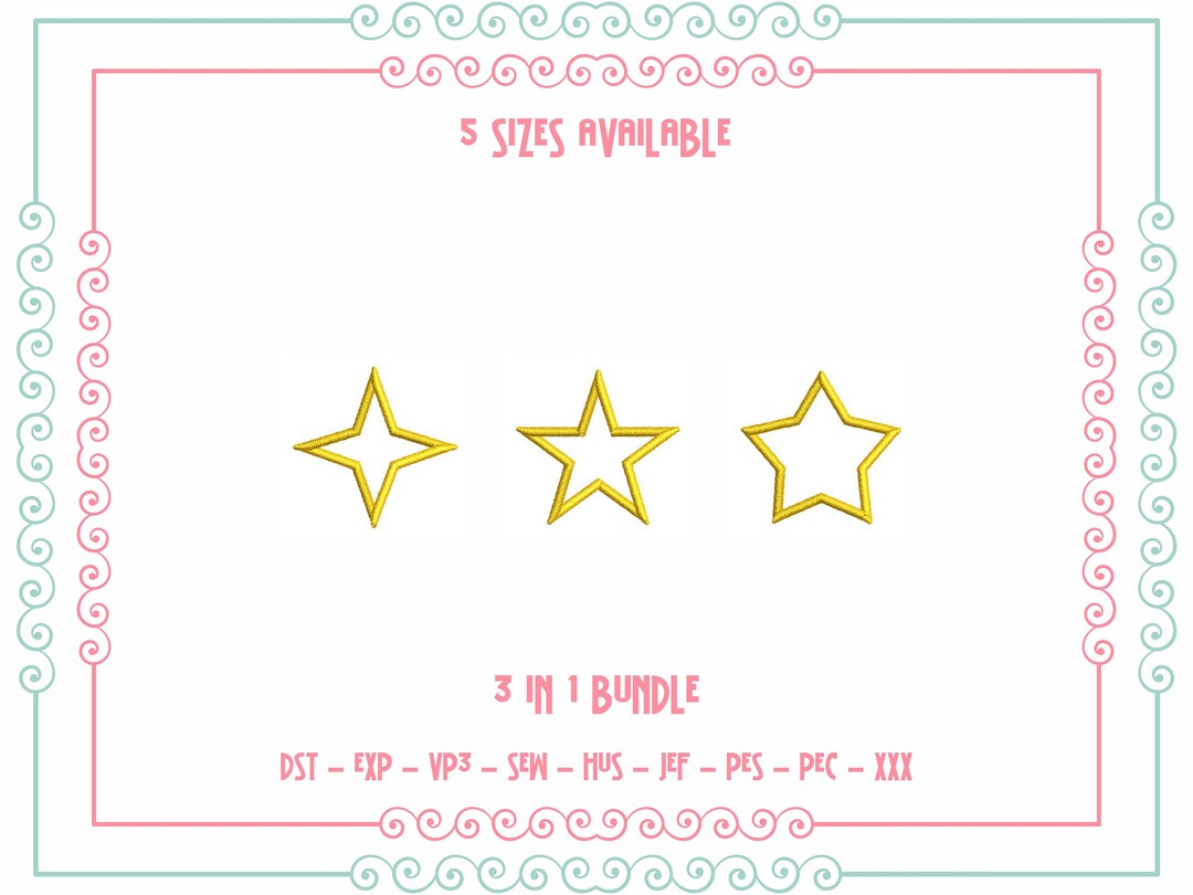 Mini Star Outlines Embroidery Design Set, Stars Embroidery Bundle ...