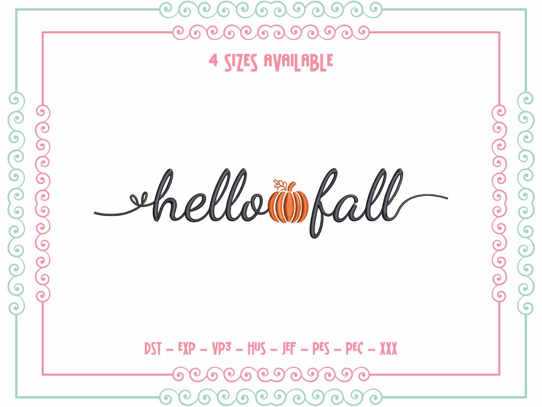 Hello Fall Embroidery Design With Pumpkins, Autumn Machine Embroidery ...