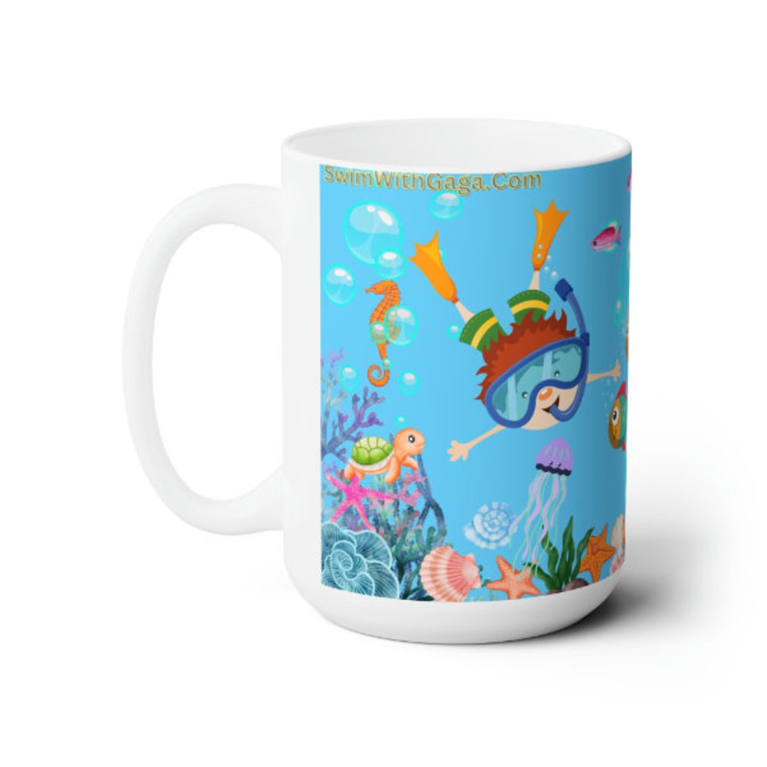 Under the Sea Mug, 15 Oz, Small Scuba Diver Mug, Swim With Gaga, Accent ...