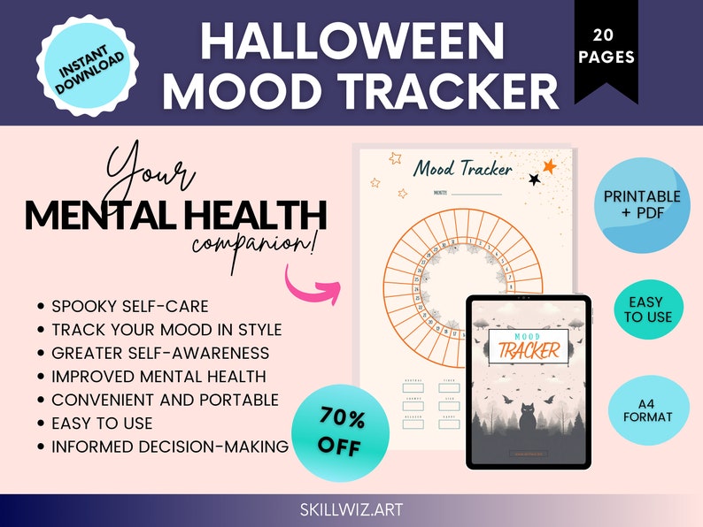 Halloween Mood Tracker, Mental Health Printable Mood Tracker, Monthly ...