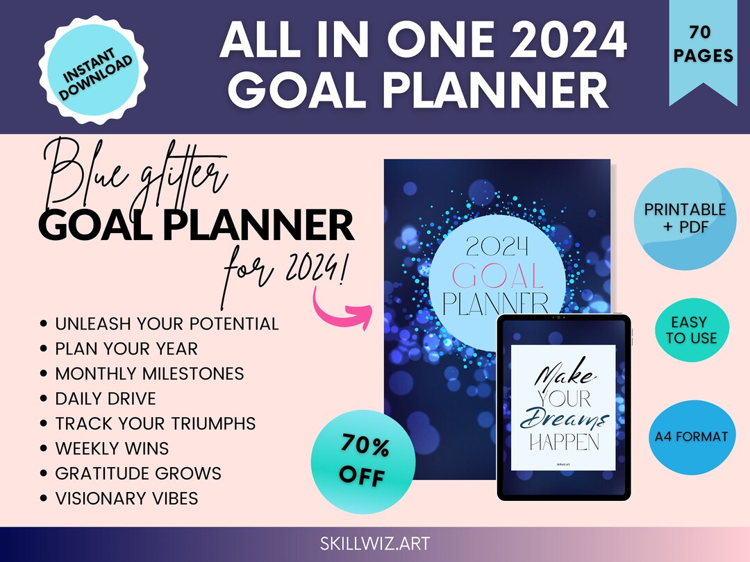 Blue Glitter 2024 Goal Planner, Stylish Goal Planner Journal, 70pages ... Blue Glitter 2024 Goal Planner, Stylish Goal Planner Journal, 70pages ...
