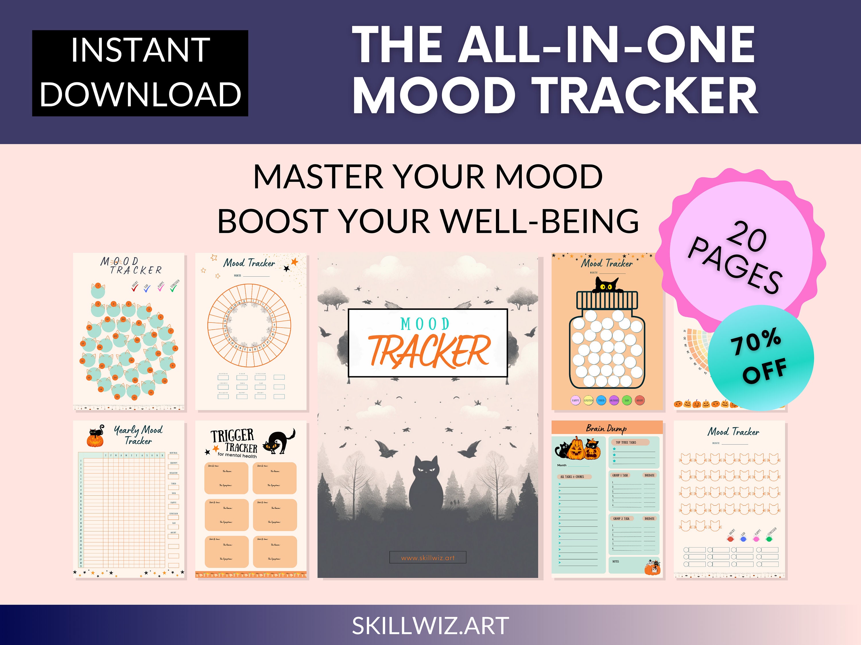 Halloween Mood Tracker, Mental Health Printable Mood Tracker, Monthly ...