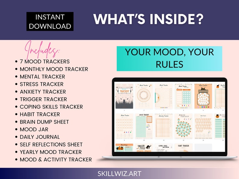 Halloween Mood Tracker, Mental Health Printable Mood Tracker, Monthly ...