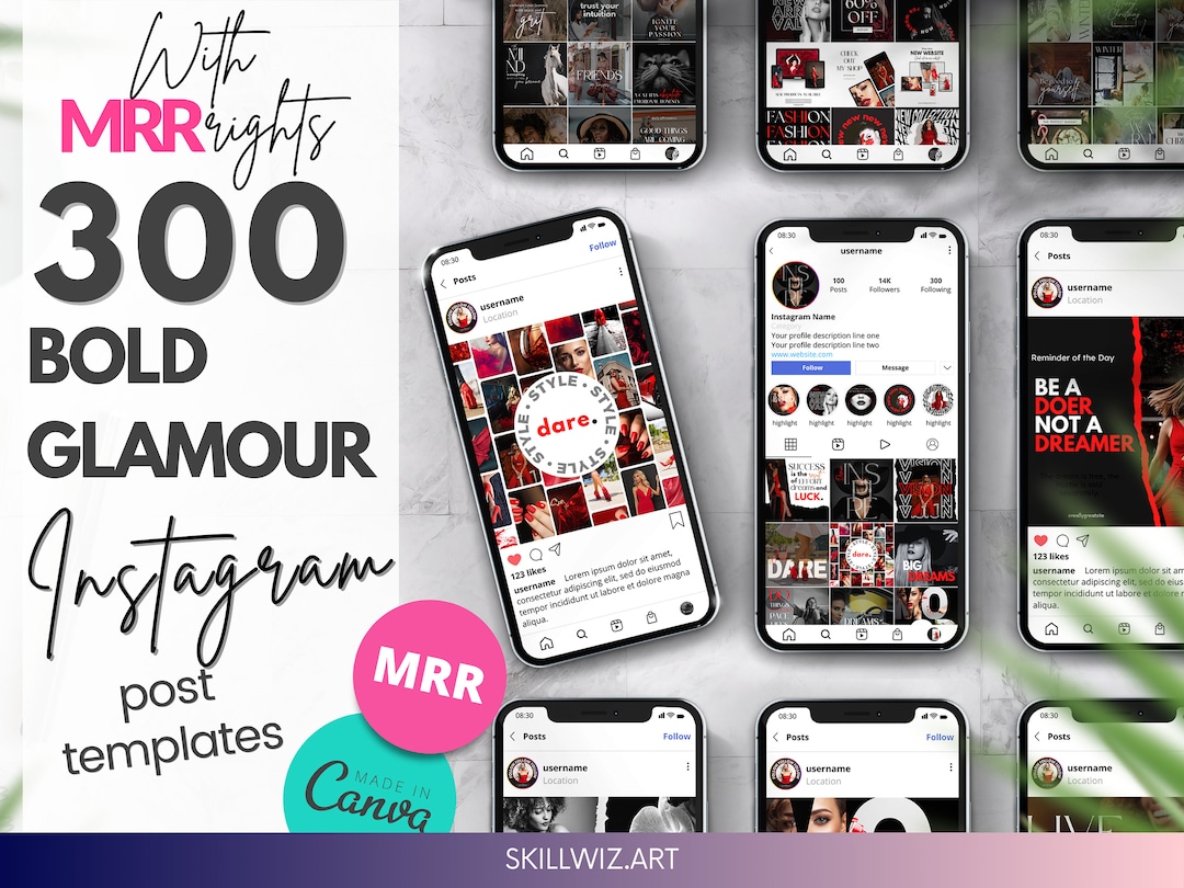 300 Bold Glamour Instagram Posts Template W/ Master Resell Rights, DFY ...