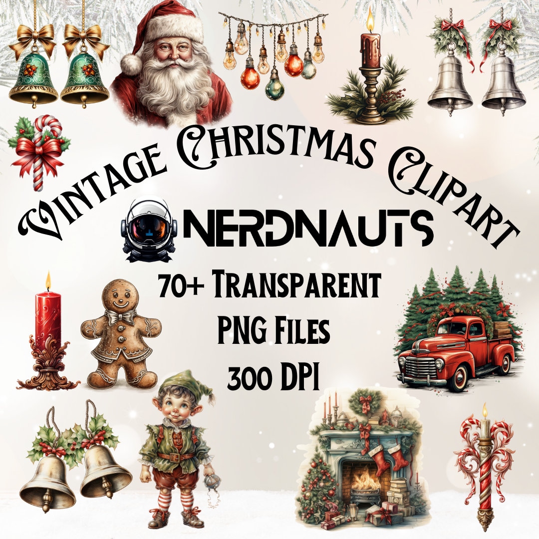 Vintage Christmas Clipart, Retro Christmas, Christmas Clipart, Rustic ...