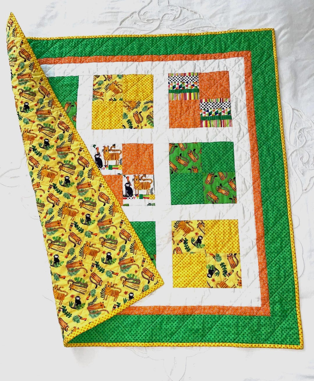 New Handmade Patchwork Baby Quilt + Muslin Gift / Storage Bag - Etsy