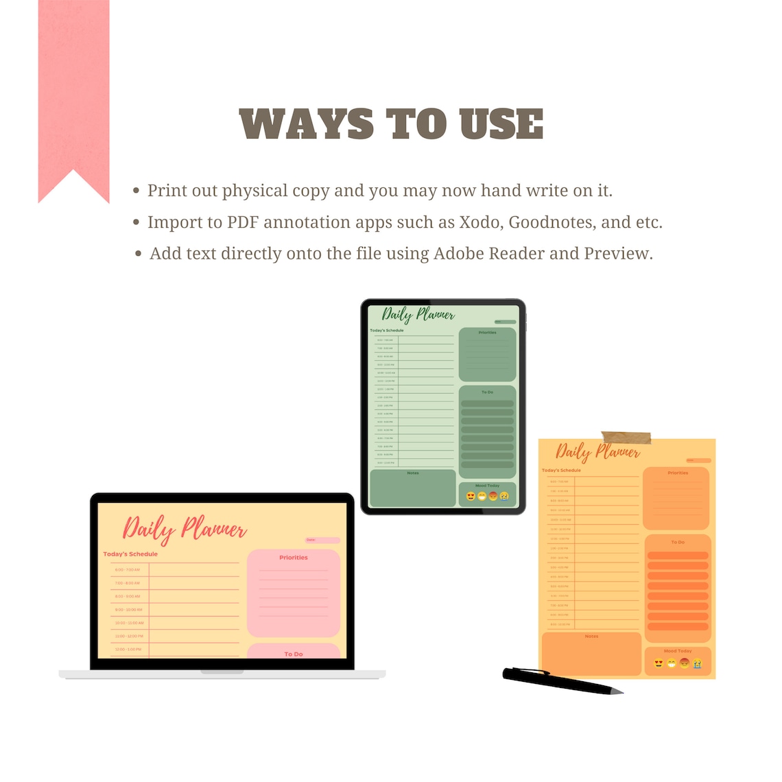 Summer Palette Daily Planner Hourly Daily Planner One Page Digital Plan ...