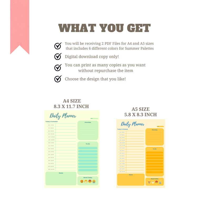 Summer Palette Daily Planner Hourly Daily Planner One Page Digital Plan ...